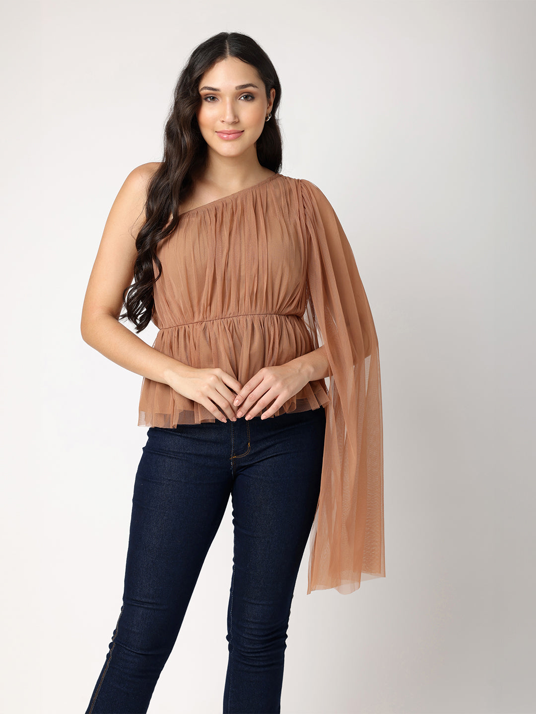 Mesh Top With One Side Sleeves