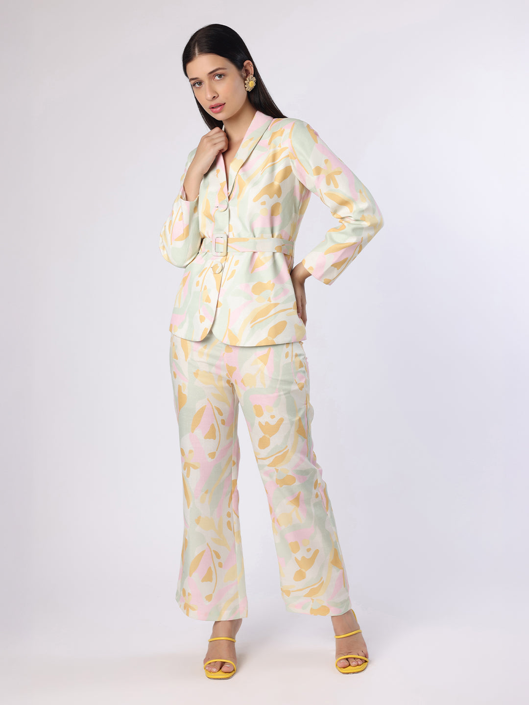 Pastel Abstract Printed Blazer-Trouser Set