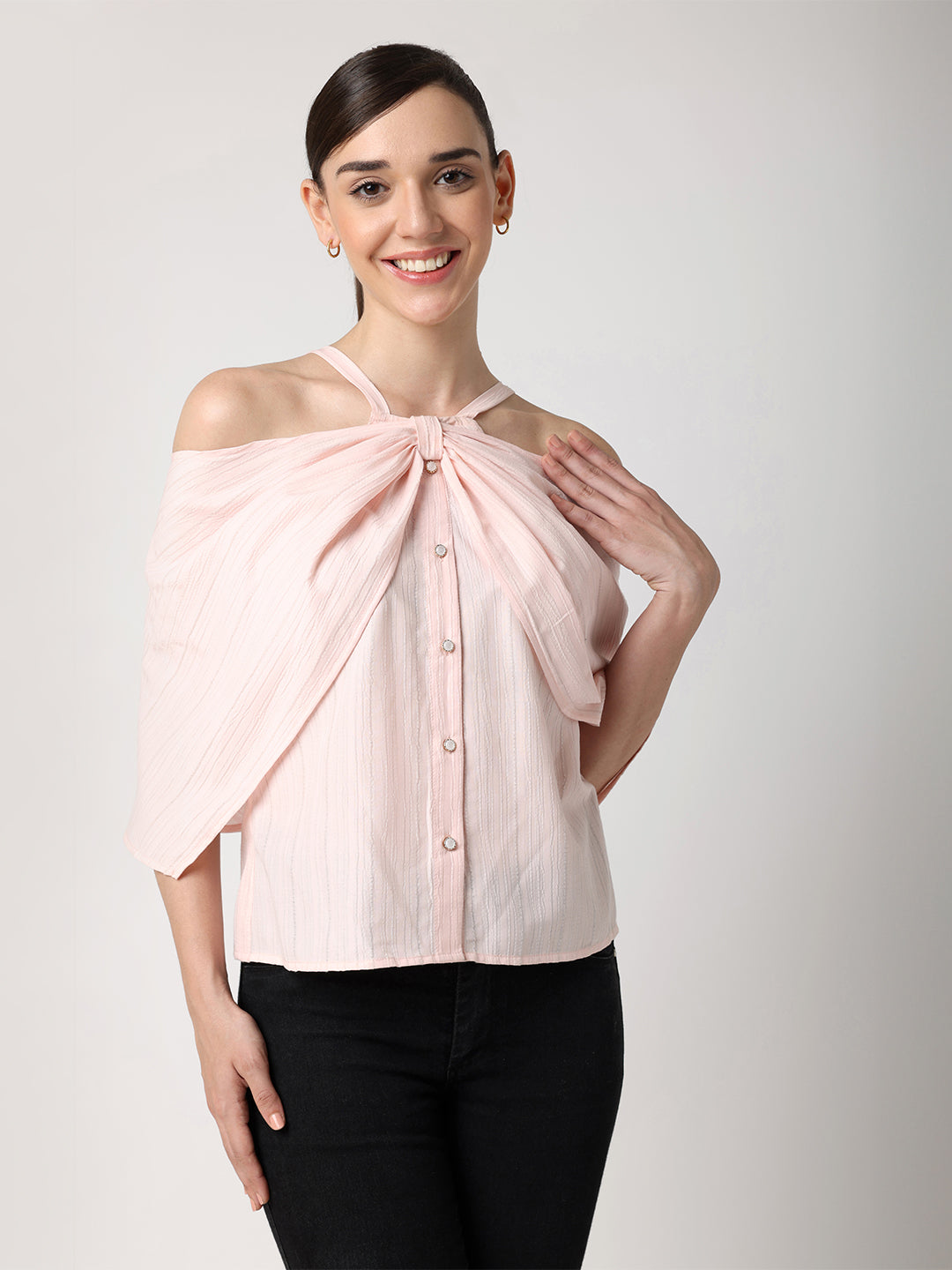 Pink Halter Neck Front Open Top