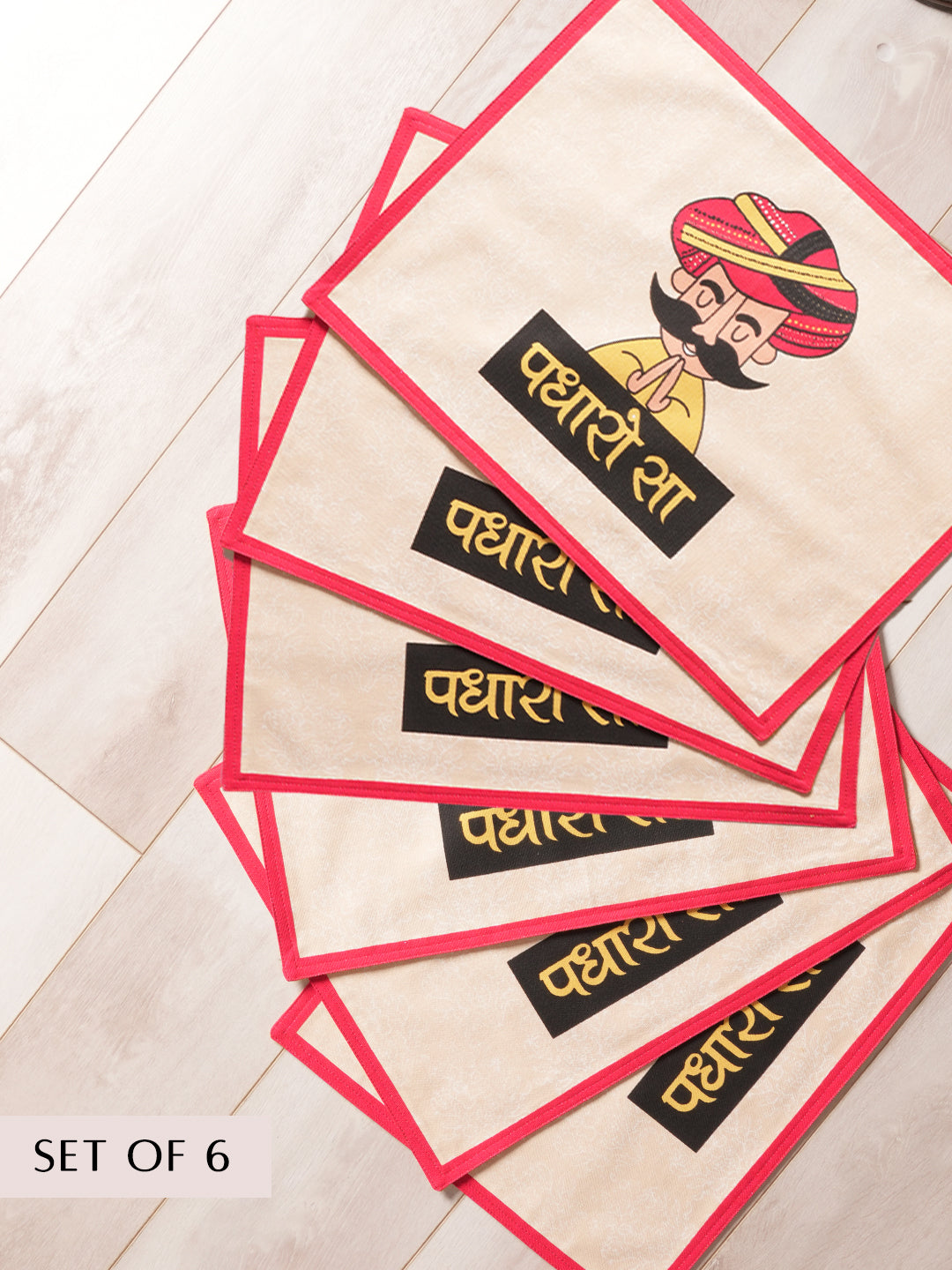 Set Of 6 Padharo Sa Printed Placement