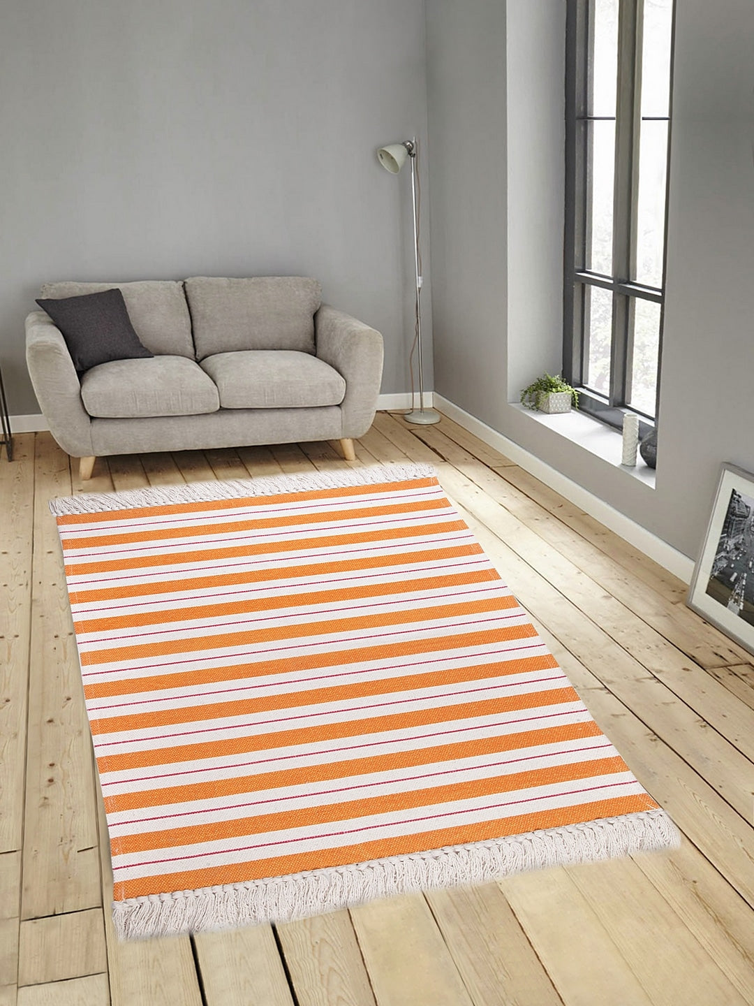 Dyed Woven Orange Striped Rug